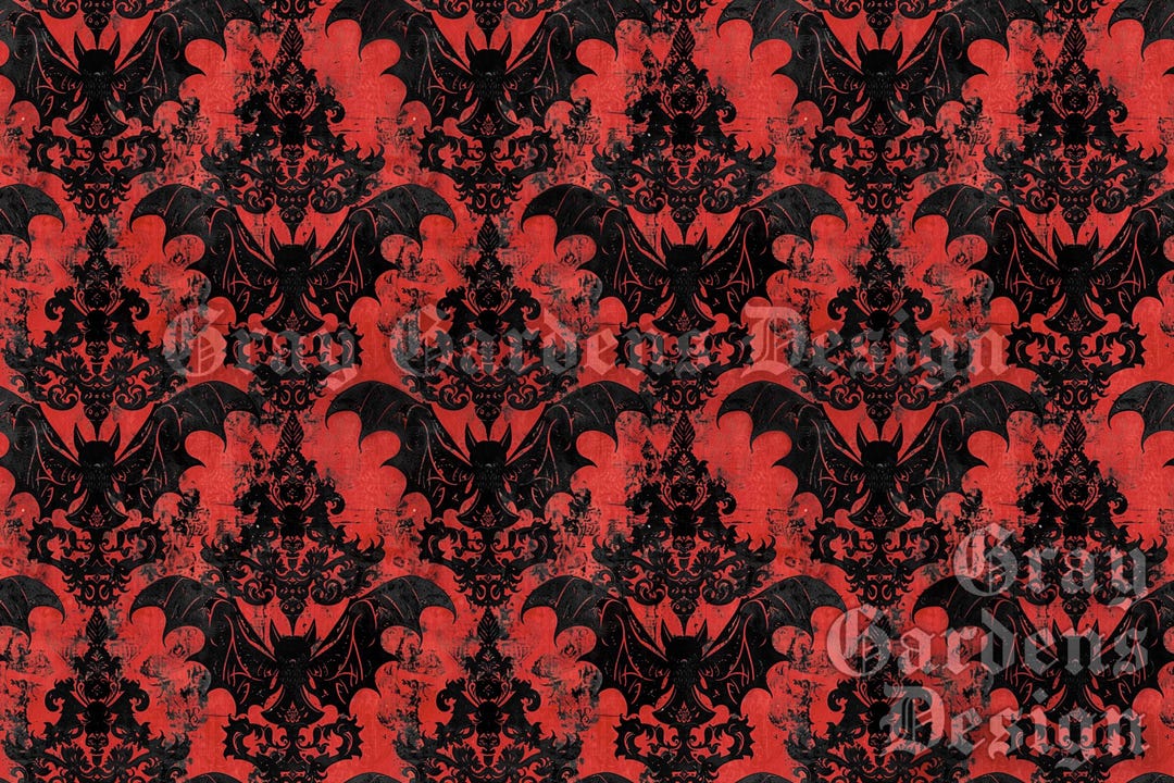 Gothic Bats Damask Decoupage Paper for Furniture by Gray Gardens | Dark ...