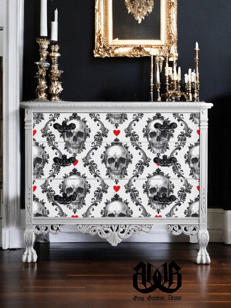 Damask Skull Wallpaper Decoupage Tissue Paper for Furniture by Gray ...