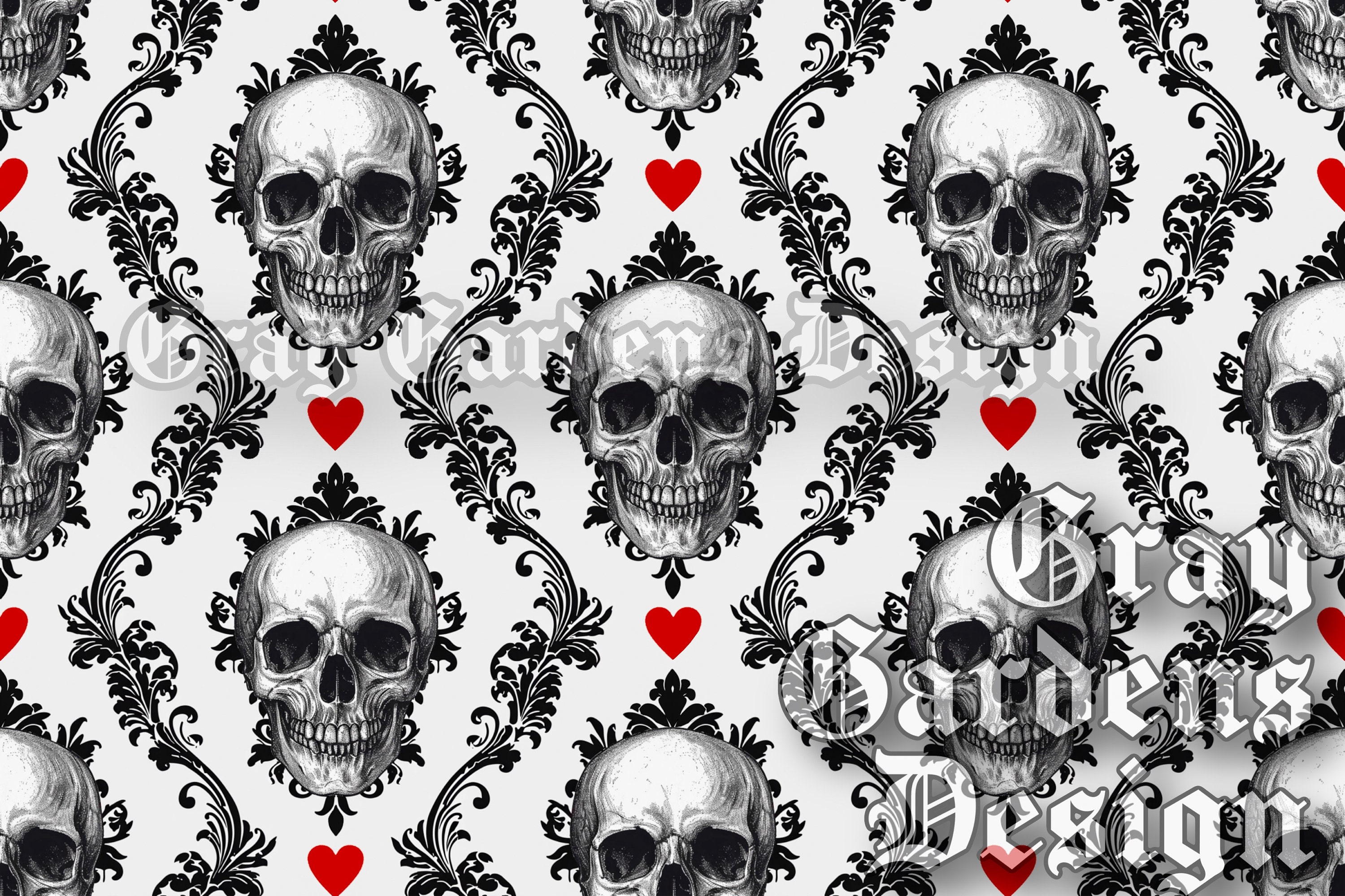 Damask Skull Wallpaper Decoupage Tissue Paper for Furniture by Gray ...