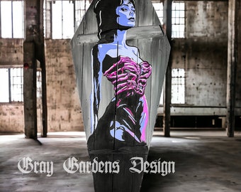 SOLD EXAMPLE 6ft Custom Horror Skeleton Woman Coffin Art Gothic Art ...