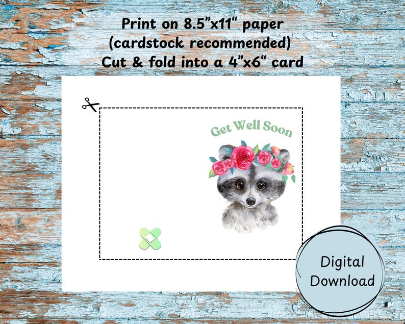 Printable Get Well Soon Card | Get Well Soon | Raccoon | Digital ...