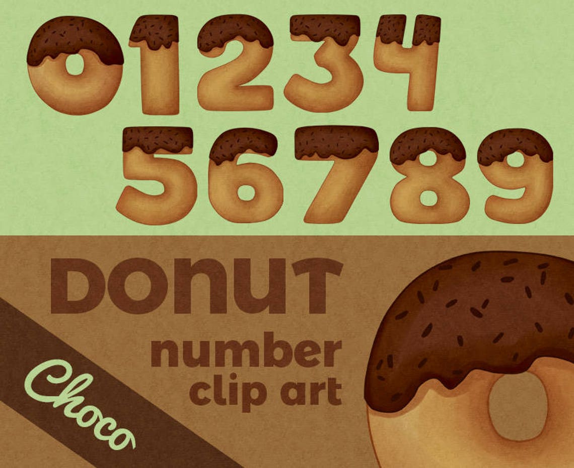 Chocolate Donut Numbers Clip Art Doughnut Font Font Clip | Etsy