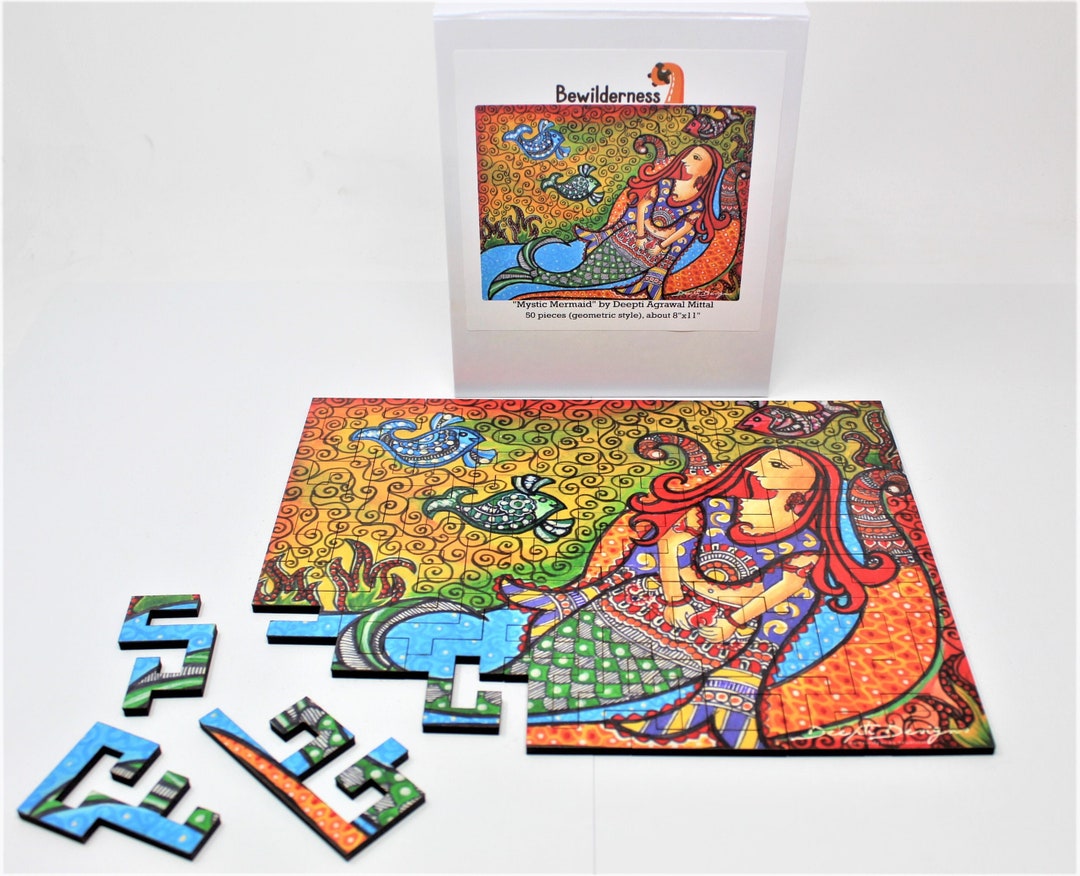 Colorful Mermaid Wooden Jigsaw Puzzle - Original Geometric Wood Laser ...