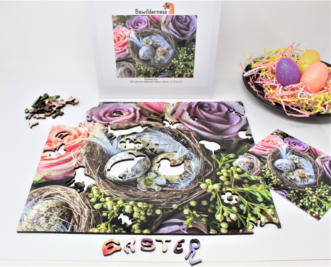 Easter Joy Wooden Jigsaw Puzzle for Adults Spring Whimsy Cut | Etsy