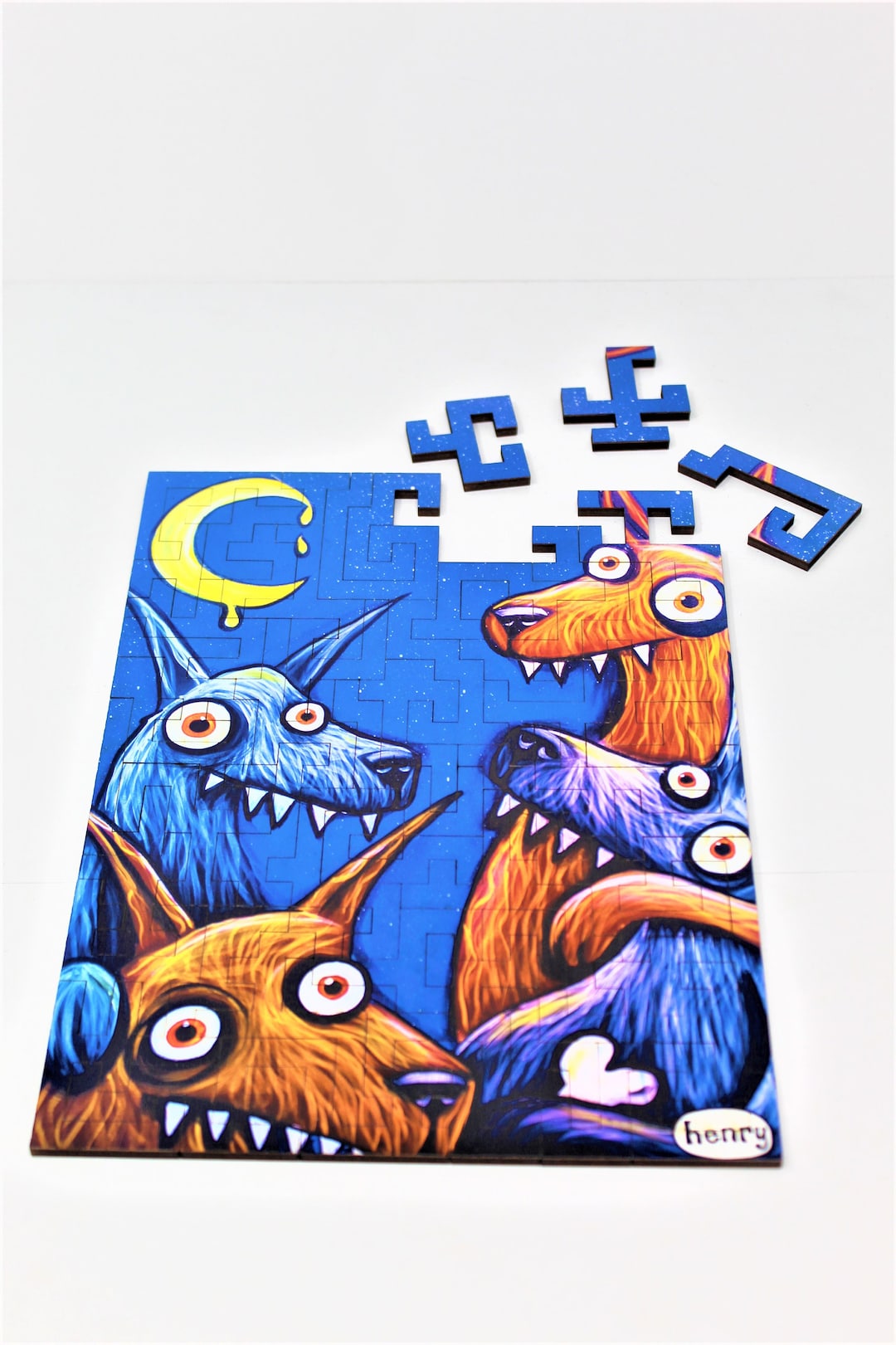 Wolves Wooden Puzzle Chunky Geometric Laser Cut Jigsaw Design wolves ...