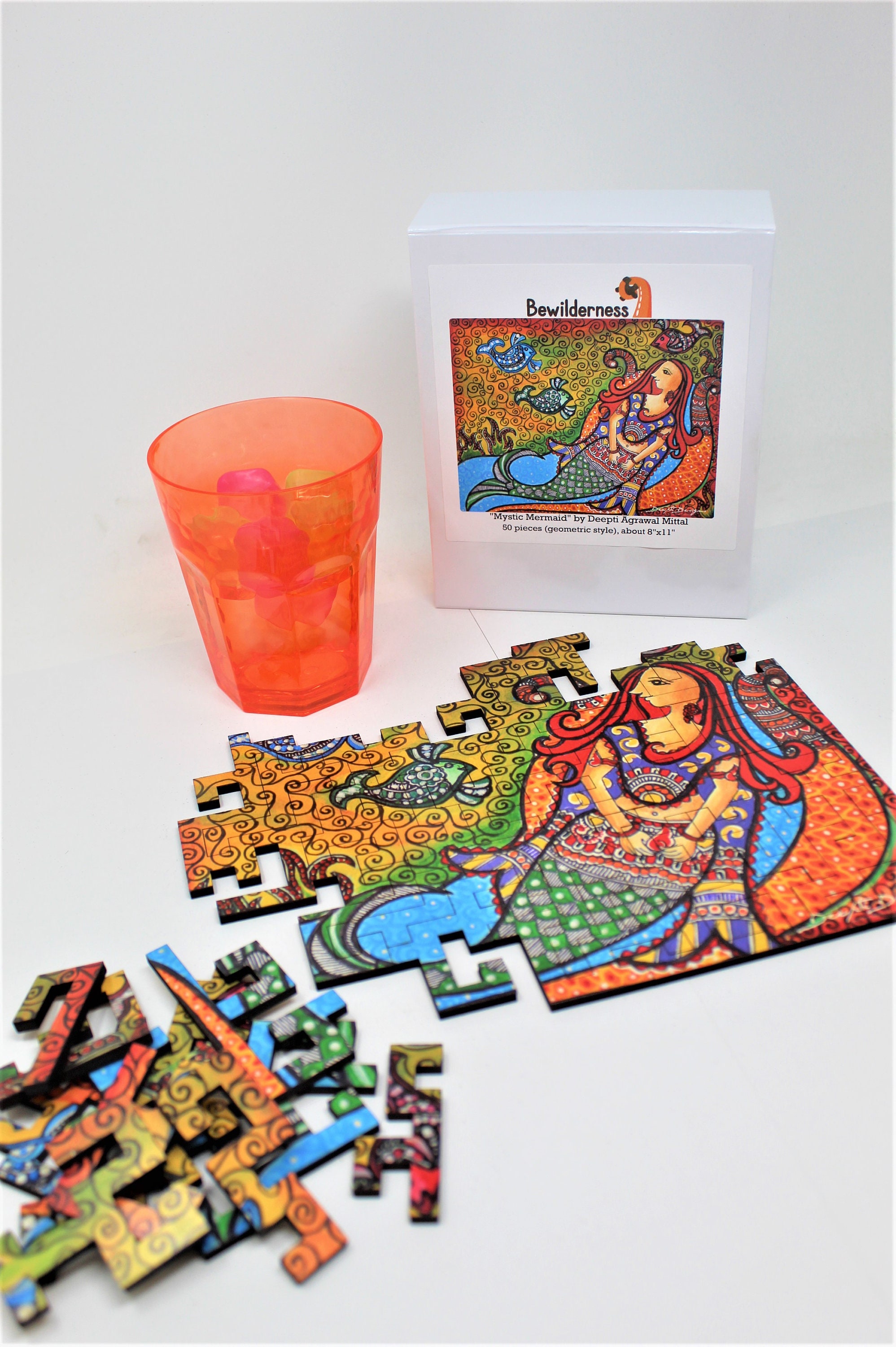 Colorful Mermaid Wooden Jigsaw Puzzle Original Geometric | Etsy