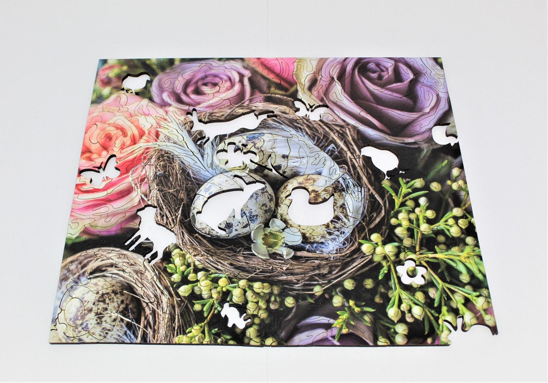 Easter Joy Wooden Jigsaw Puzzle for Adults Spring Whimsy Cut Design by ...