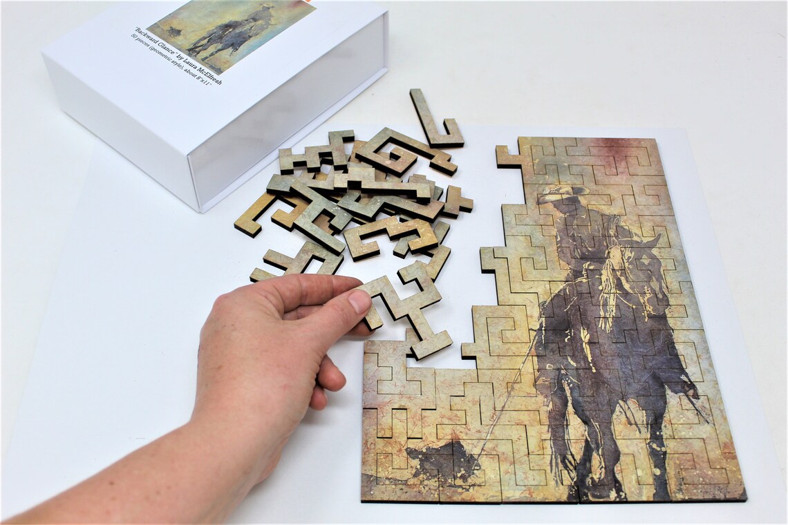 Cowboy Wooden Jigsaw Puzzle Original Geometric Wood Laser - Etsy