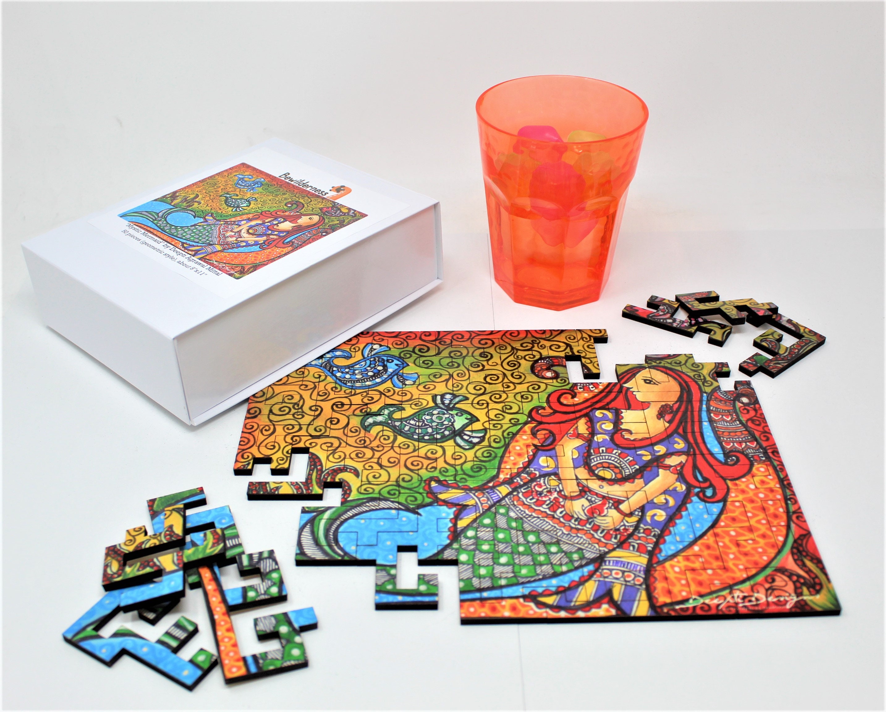 Colorful Mermaid Wooden Jigsaw Puzzle Original Geometric | Etsy