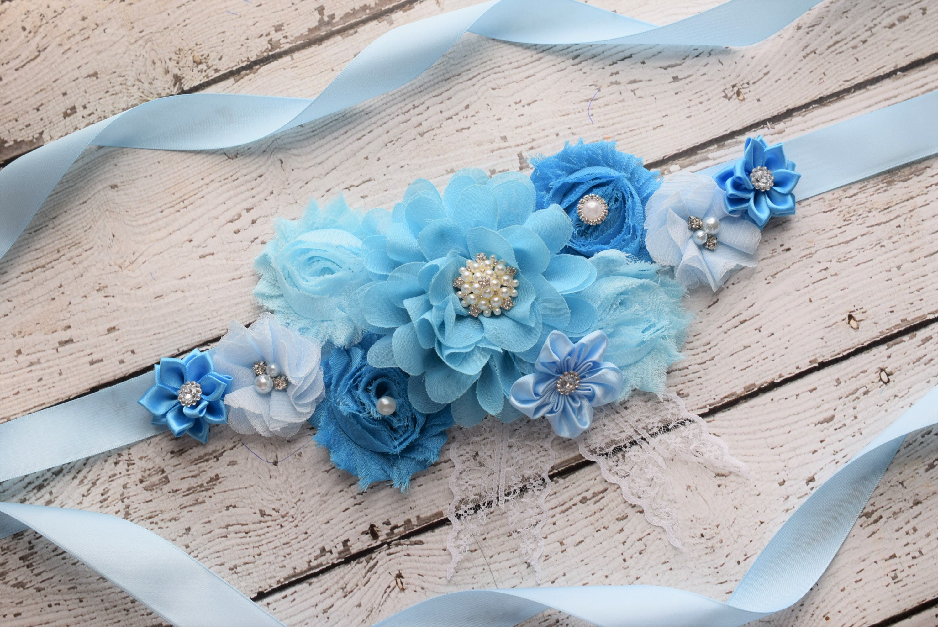 Flower Sash blue Sash flower Belt maternity sash wedding | Etsy