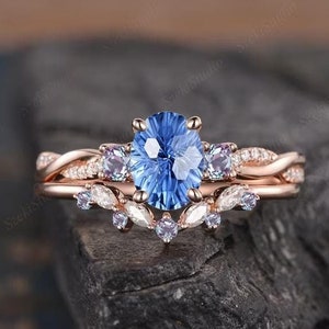 Firework Cut Sapphire Engagement Ring Rose Gold Oval Cut Sapphire Ring ...