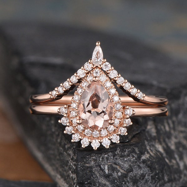 Morganite Engagement Ring Set - Etsy