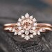 Pear Shaped Morganite Engagement Ring Bridal Set Rose Gold Stacking ...