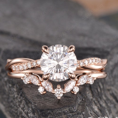 Infinity Moissanite Engagement Ring Set Rose Gold Bridal Set - Etsy