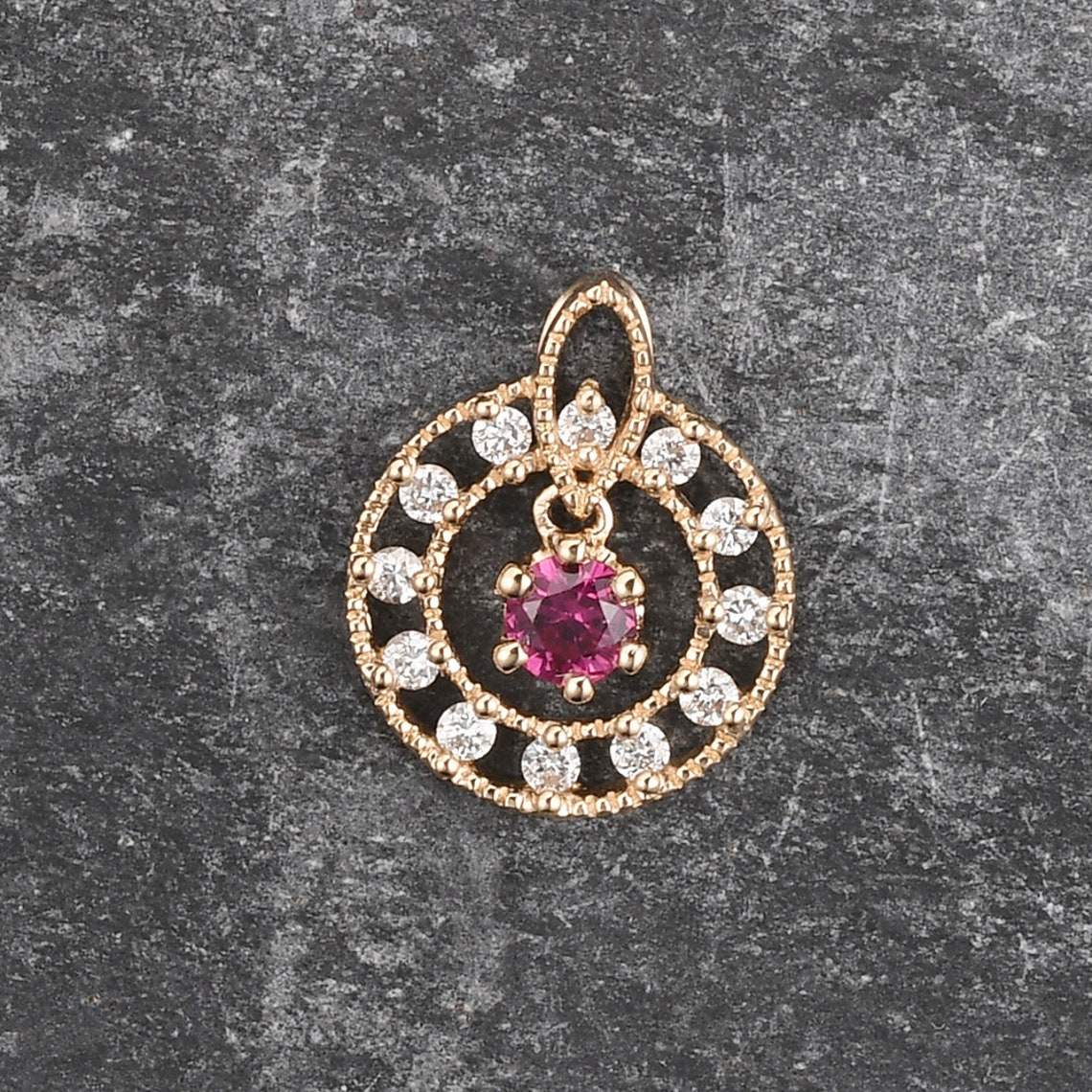 Natural Ruby Necklace Pendant Yellow Gold Diamond Halo - Etsy