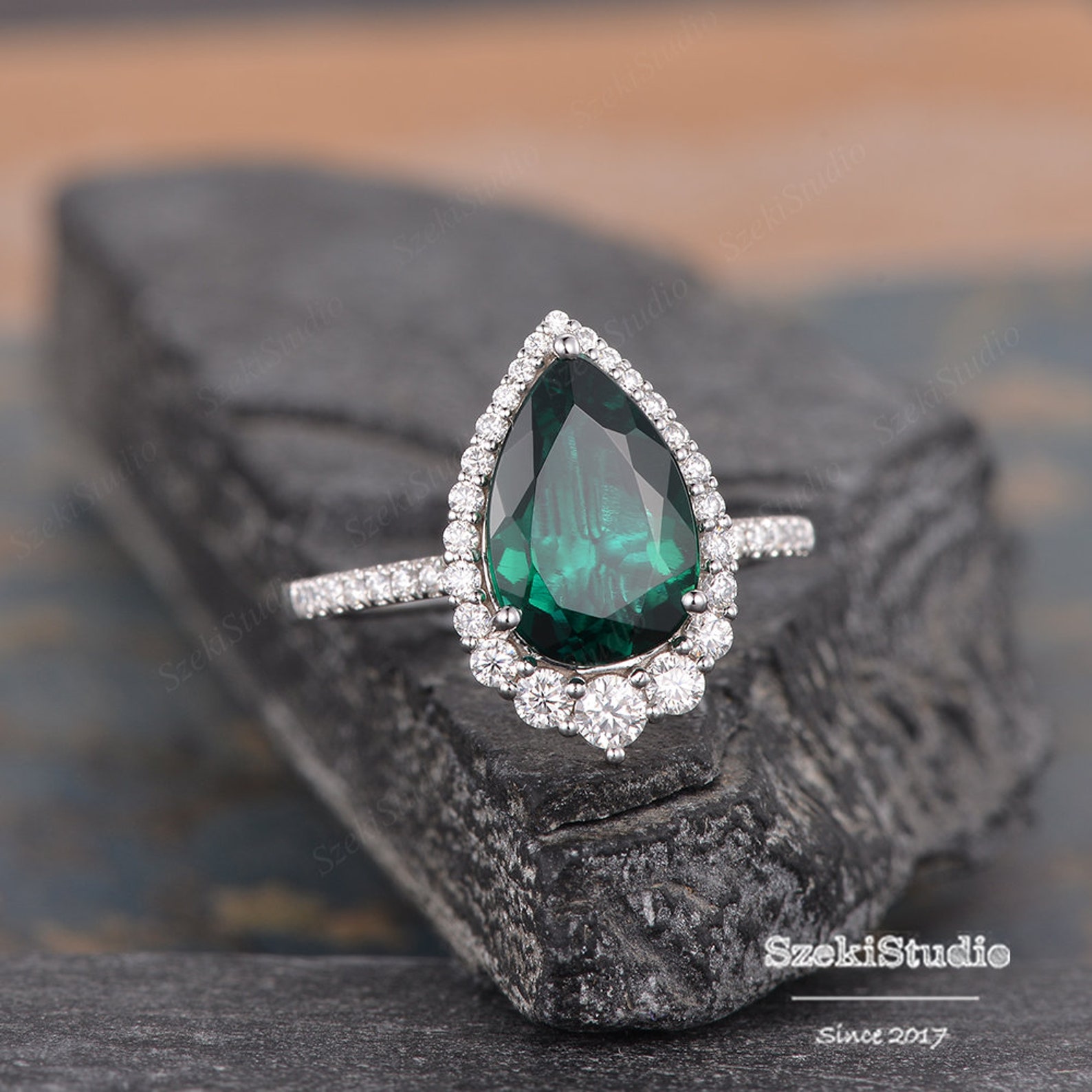 3.5ct Pear Cut Emerald Engagement Ring Pear Shaped Wedding - Etsy