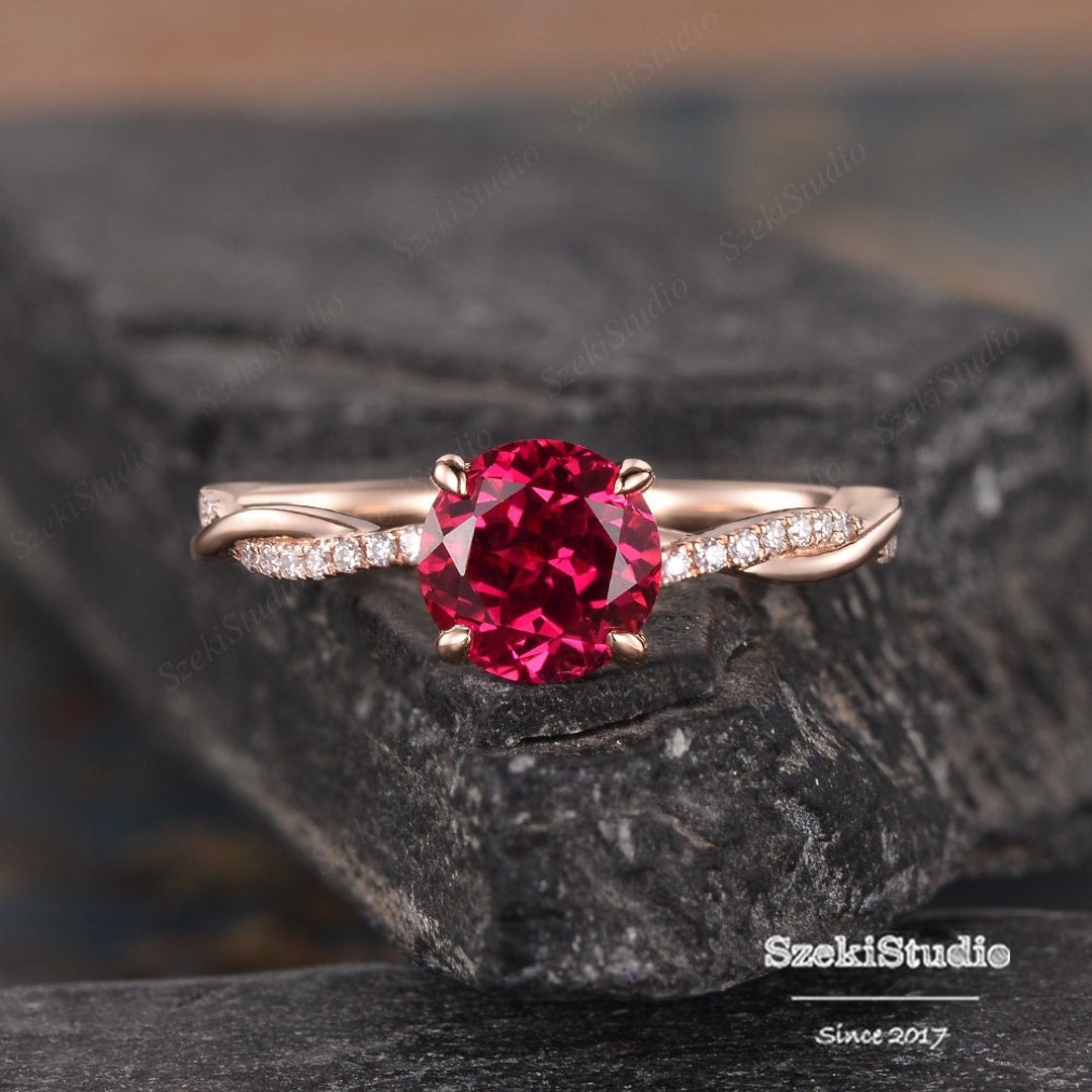 Infinity Ruby Engagement Ring Rose Gold Lab Ruby Gold Ring Twist ...