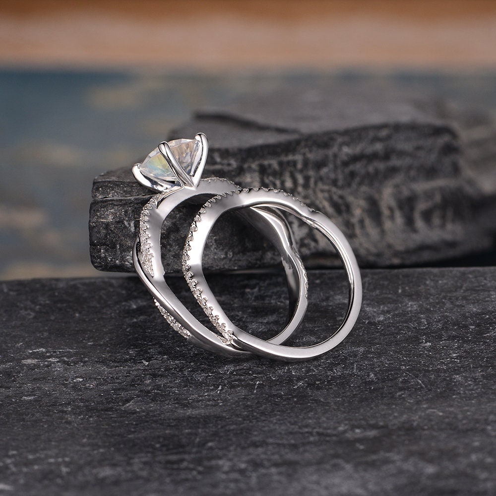 Moonstone Bridal Set White Gold Moonstone Engagement Ring - Etsy