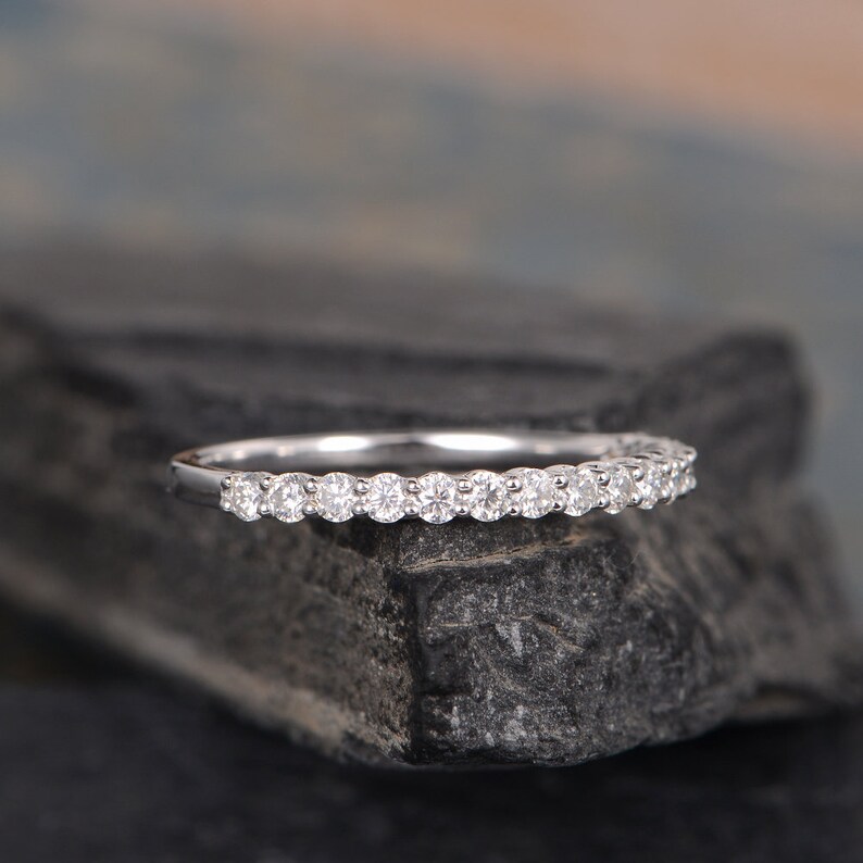 Moissanite Wedding Band Women White Gold Half Eternity Band - Etsy