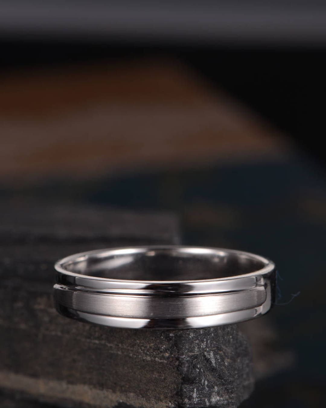 Mens Wedding Band Simple Plain Solid White Gold Ring Eternity Bridal ...