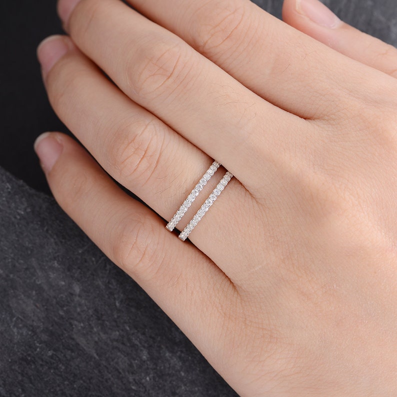 White Gold Wedding Band Cage Moissanite Half Eternity Stacking - Etsy