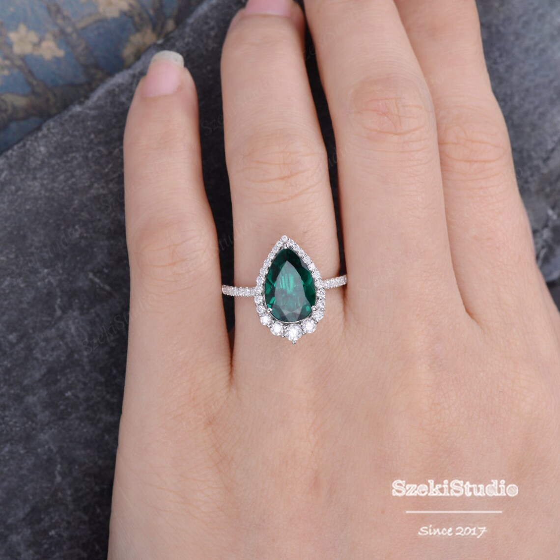 3.5ct Pear Cut Emerald Engagement Ring Pear Shaped Wedding | Etsy