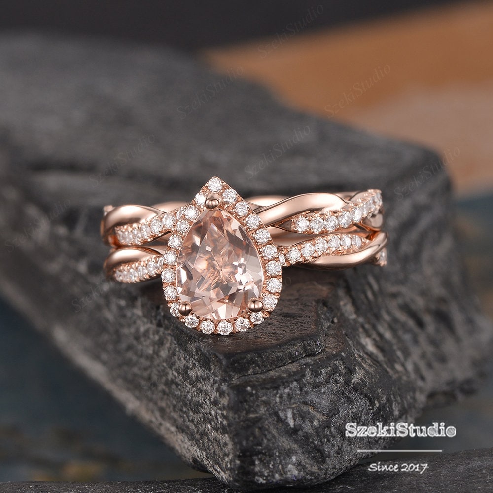 Infinity Morganite Engagement Ring Set Rose Gold Bridal Set | Etsy