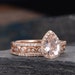 Pear Shaped Morganite Engagement Ring Bridal Set Rose Gold Stacking ...