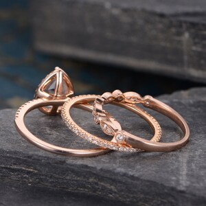 Pear Shaped Morganite Engagement Ring Bridal Set Rose Gold Stacking ...