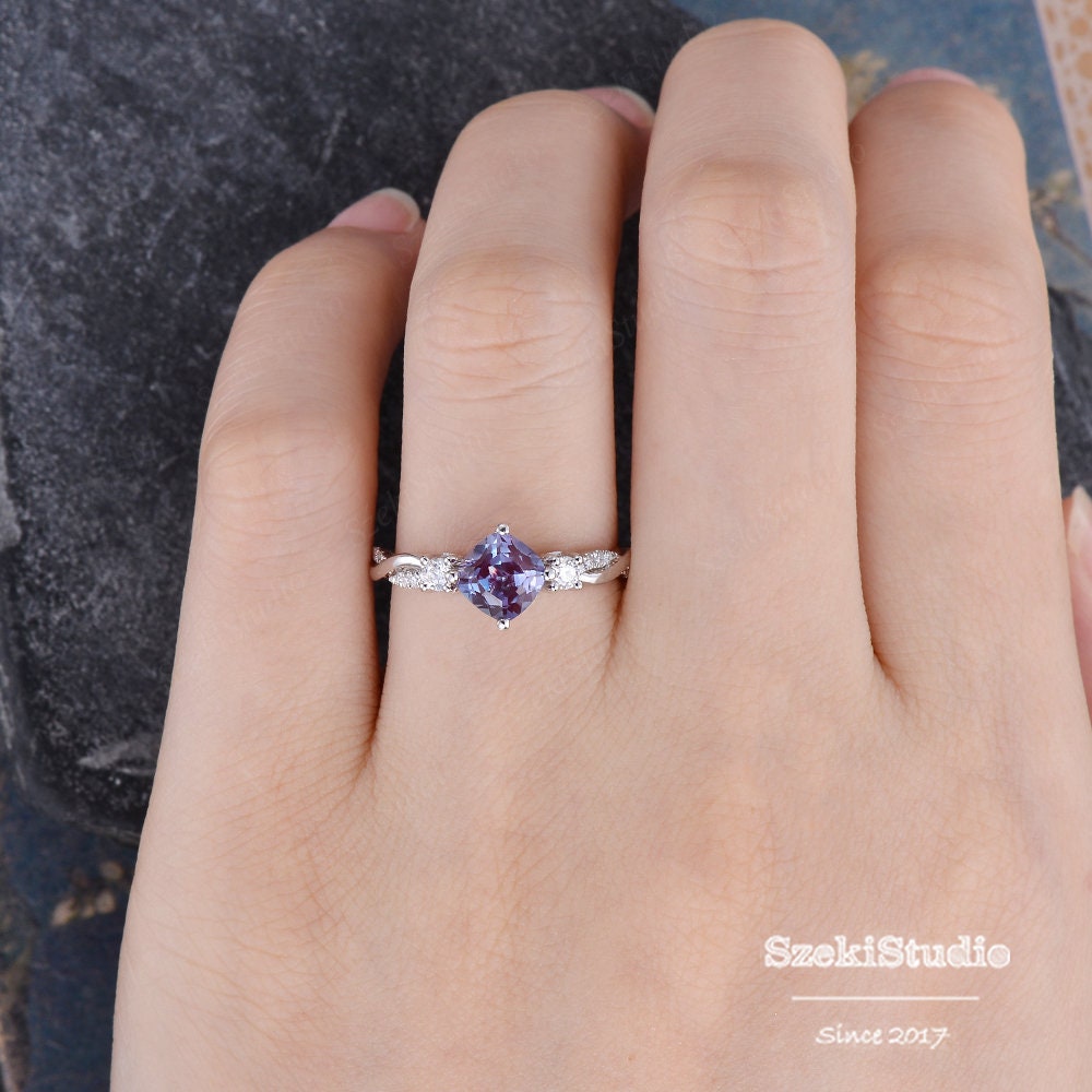 Infinity Alexandrite Engagement Ring White Gold Twist | Etsy