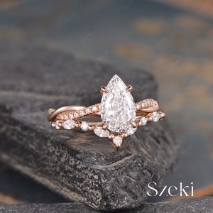 0.8ct 1ct 2ct Pear Shaped Lab Grown Diamond Engagement Ring Rose Gold ...