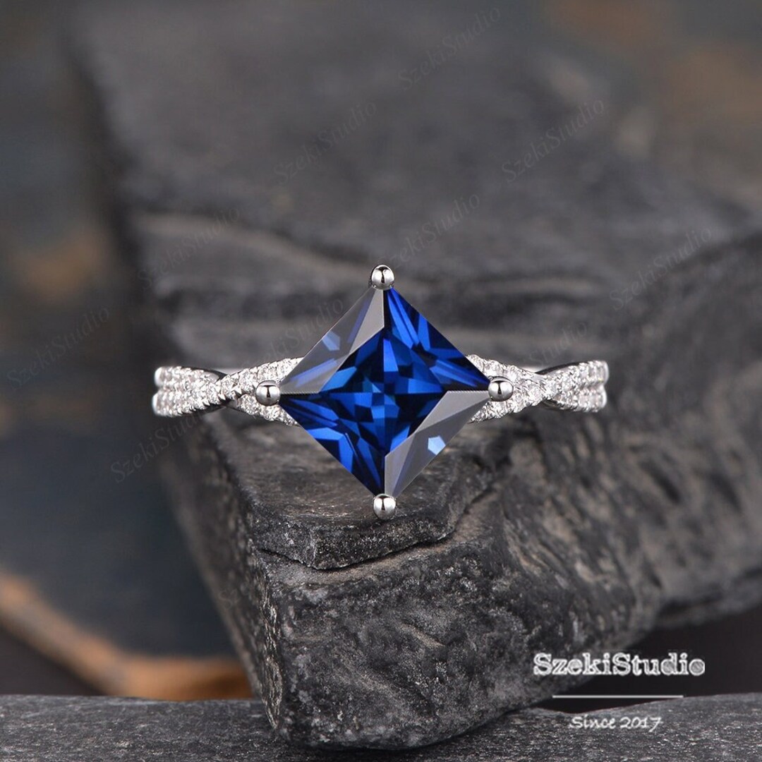 Infinity Sapphire Engagement Ring Princess Cut White Gold Solitaire ...