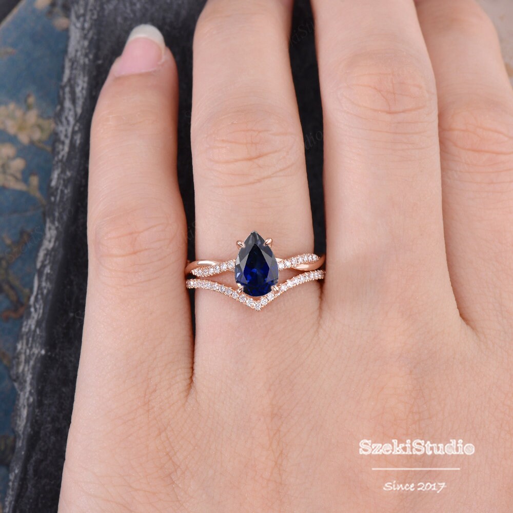 Infinity Sapphire Engagement Ring Set Rose Gold Bridal Set - Etsy