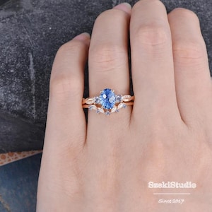 Firework Cut Sapphire Engagement Ring Rose Gold Oval Cut Sapphire Ring ...