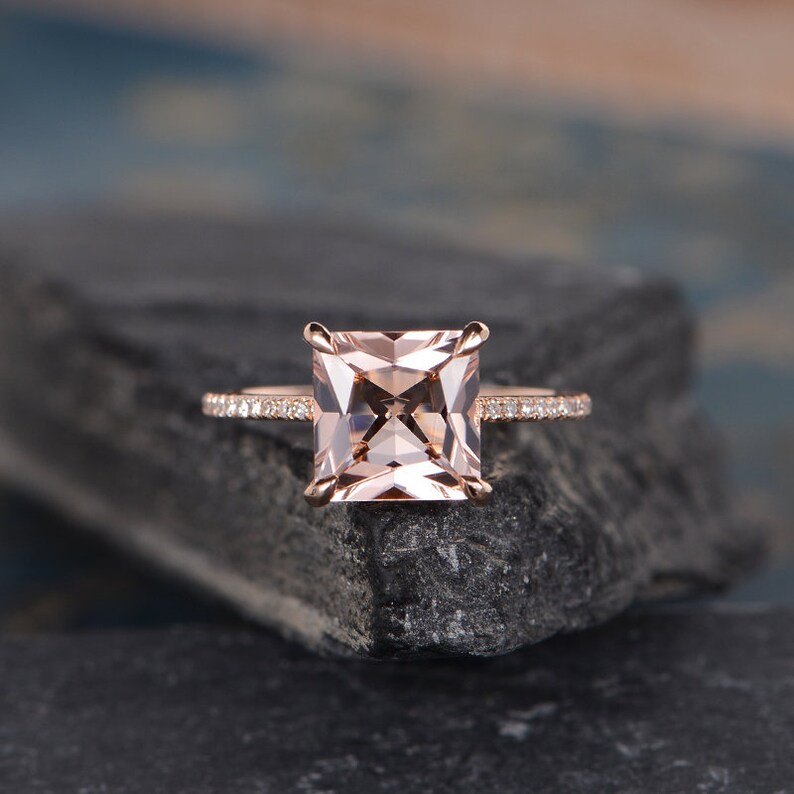 Princess Cut Morganite Engagement Ring Solitaire Diamond - Etsy