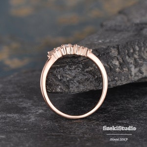 Cluster Moissanite Wedding Band Rose Gold Pear Shaped Curved Moissanite ...