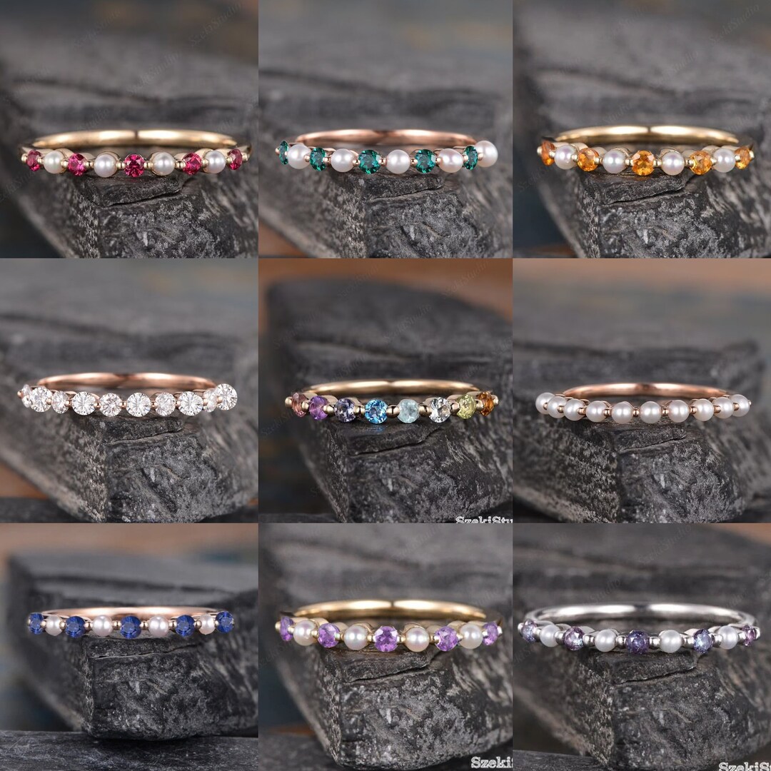 Custom Pearl Wedding Band Birthstones Wedding Band Women's Pearl ...
