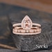 Pear Shaped Morganite Engagement Ring Bridal Set Rose Gold Stacking ...