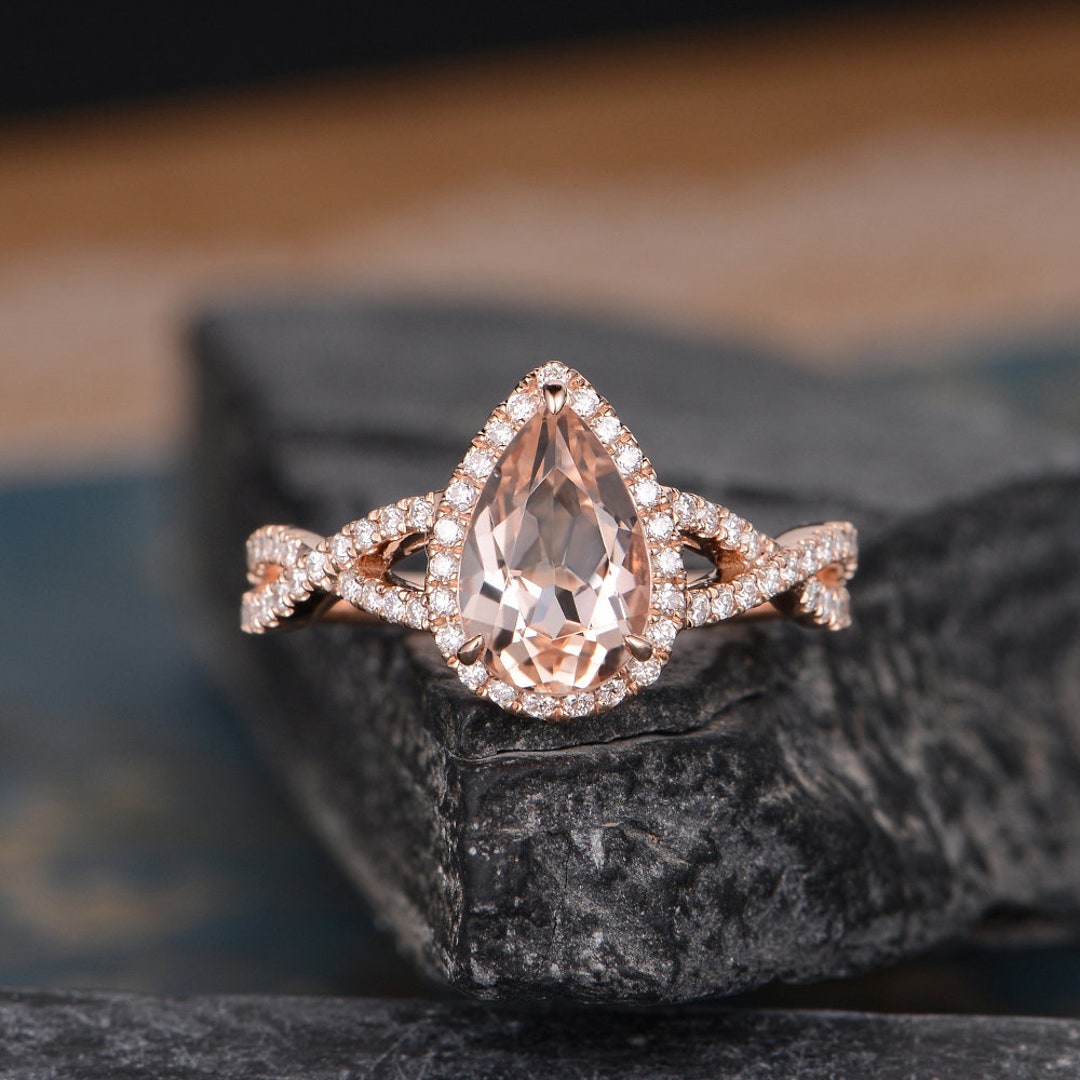 Pear Shaped Morganite Engagement Ring Rose Gold Natural - Etsy