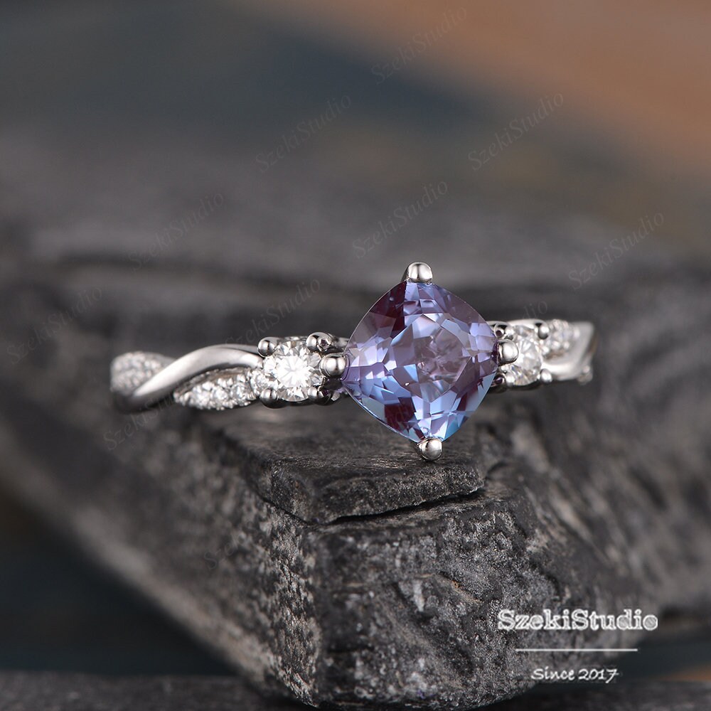 Infinity Alexandrite Engagement Ring White Gold Twist | Etsy