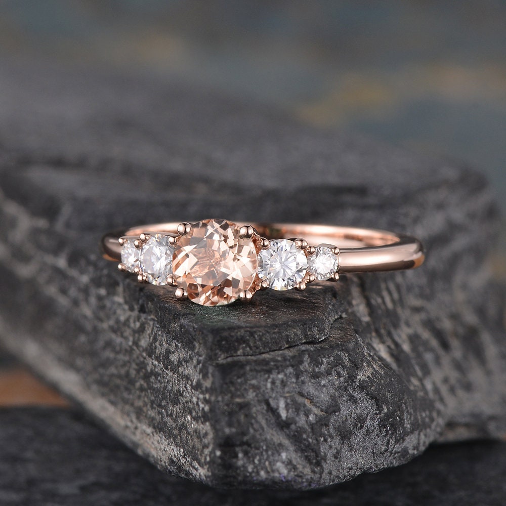 Five Stone Morganite Engagement Ring Rose Gold Morganite Ring | Etsy