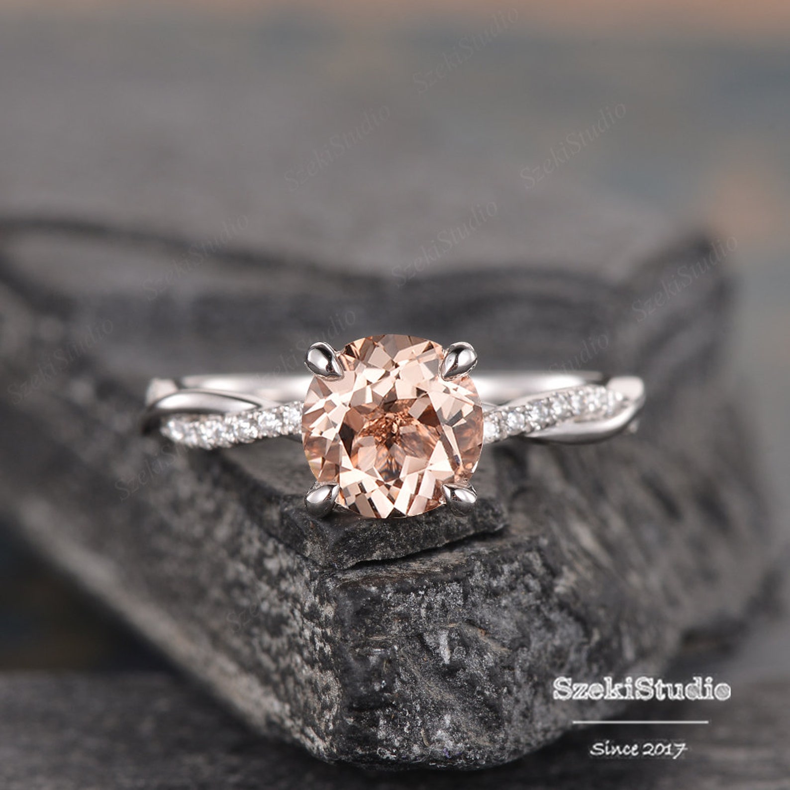 Infinity Morganite Engagement Ring Rose Gold Twist Solitaire | Etsy