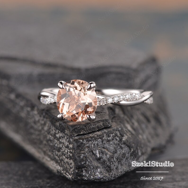 Infinity Morganite Engagement Ring Rose Gold Twist Solitaire | Etsy