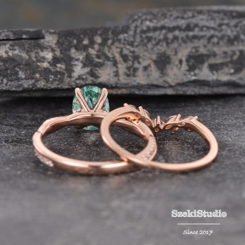 Infinity Oval Moss Agate Engagement Ring Gold Ring Unique - Etsy