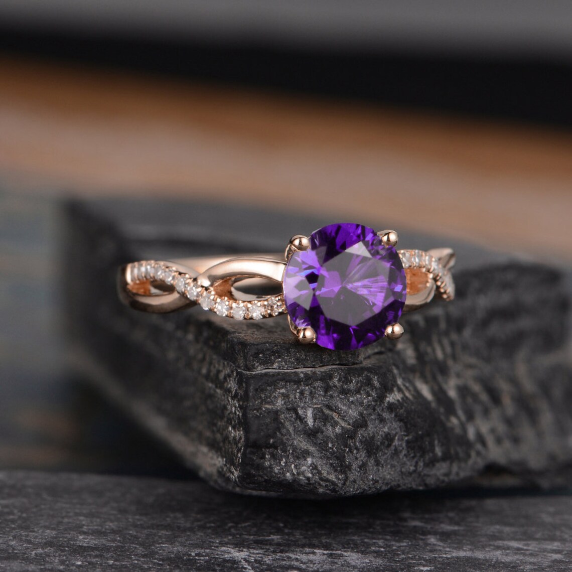 Rose Gold Amethyst Engagement Ring February Birthstone | Etsy