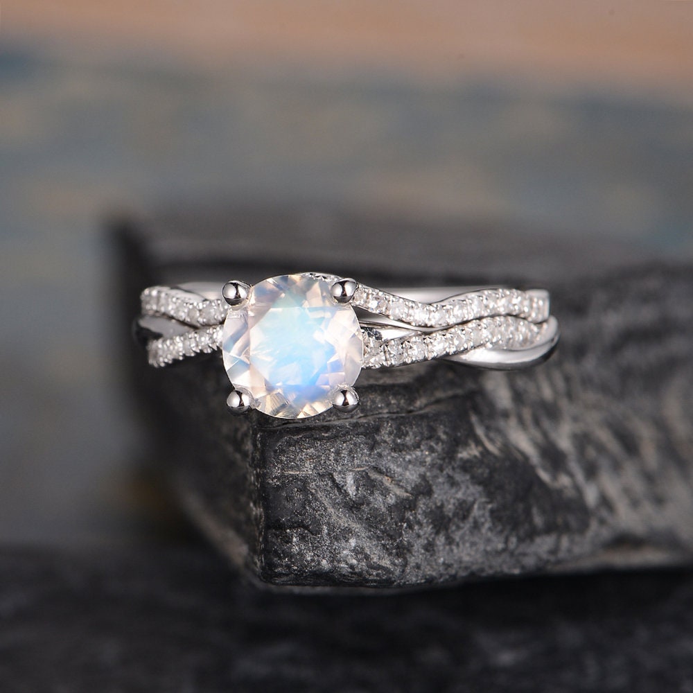 Moonstone Bridal Set White Gold Moonstone Engagement Ring - Etsy