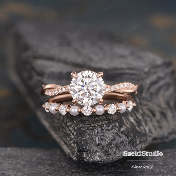 Infinity Moissanite Engagement Ring Rose Gold Twist Solitaire Moissanite Ring Diamond Half Eternity Ring Bridal Woman Promise Ring 7mm Round Etsy