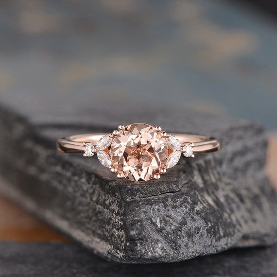 Round Cut Morganite Engagement Ring Rose Gold 7mm Morganite | Etsy