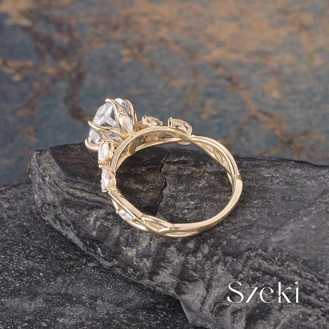 Unique 2CT Oval Lab Diamond Tulip Engagement Ring Yellow Gold Diamond ...