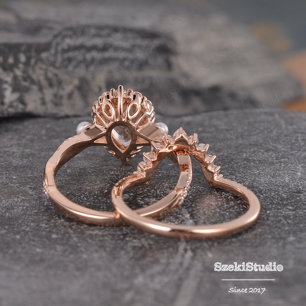 6x9mm Morganite Ring Set Morganite Engagement Ring Set Rose - Etsy